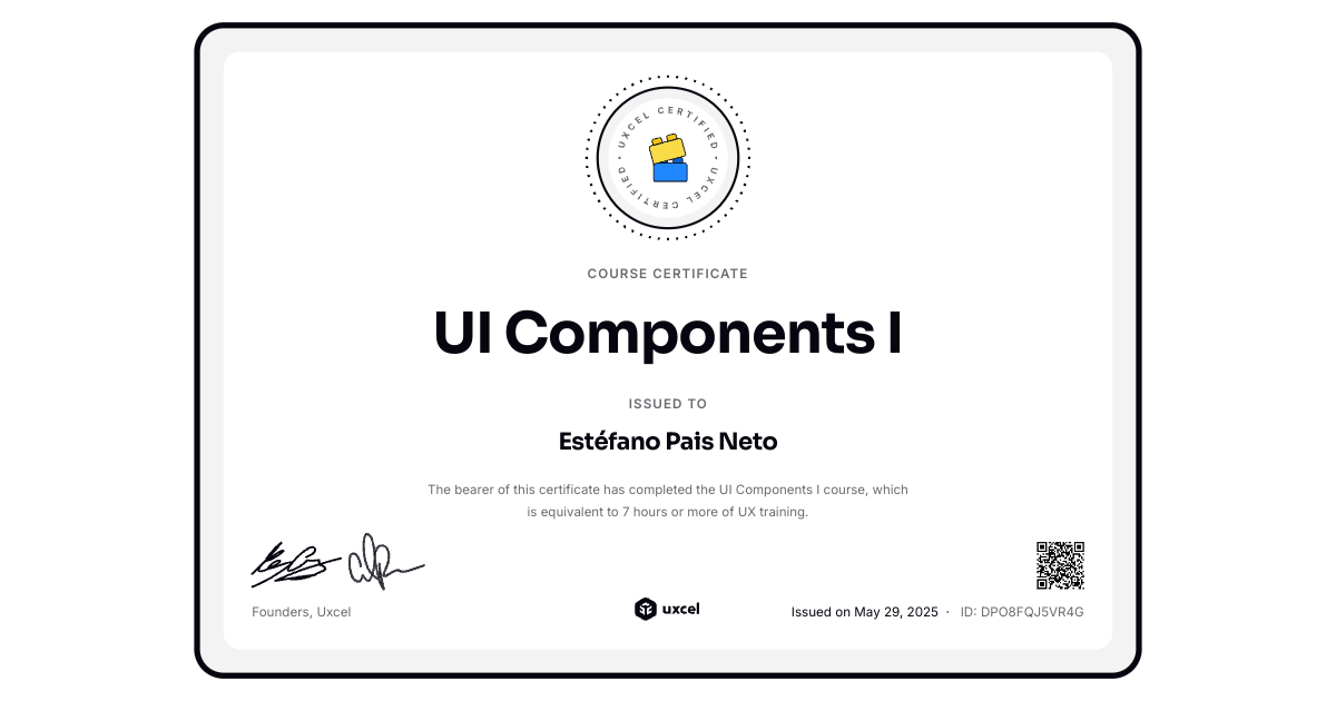 Certificate of completion for UI Components I | Uxcel
